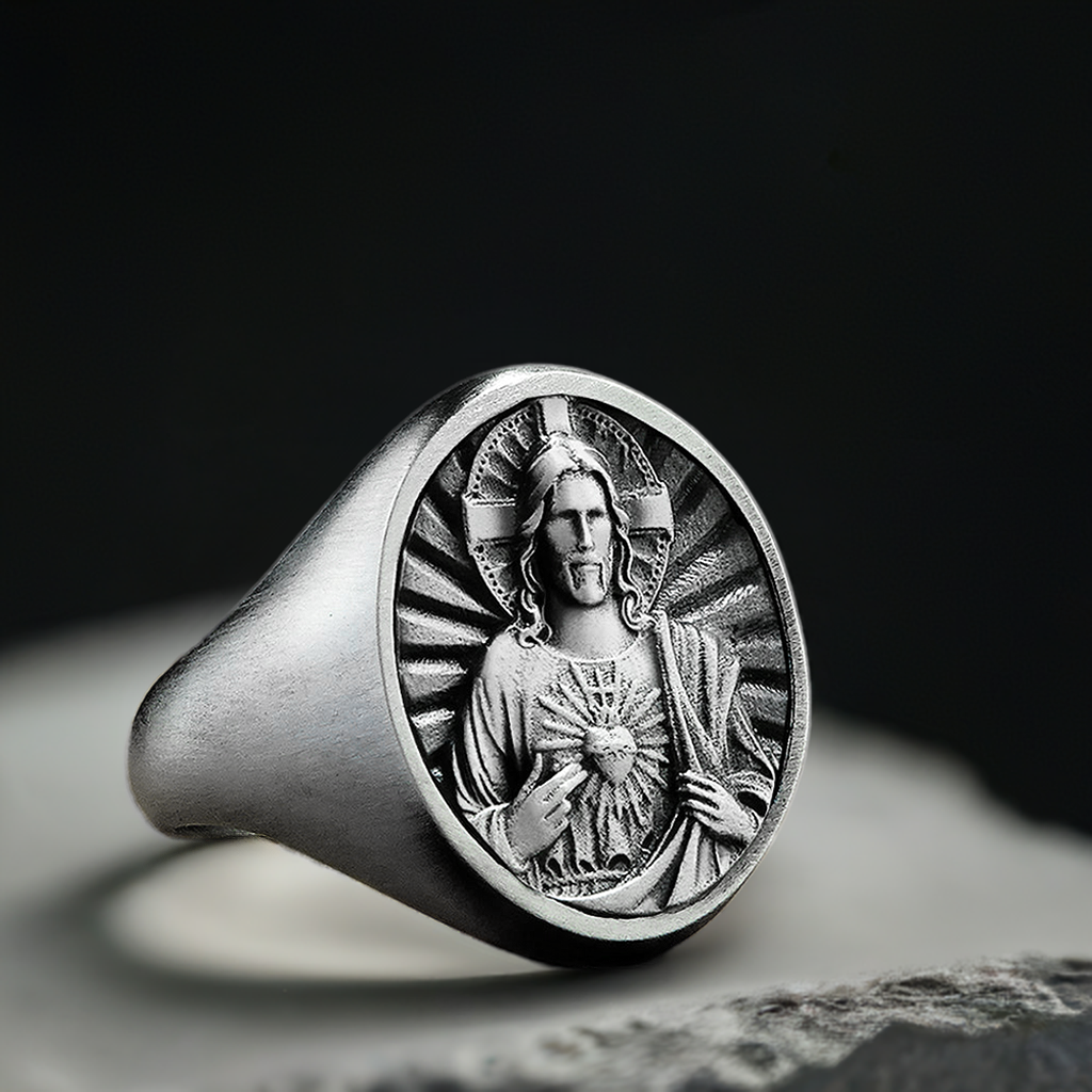 Jesus Christ Men's Oval Signet Ring 925 Sterling Silver – AutViamInveniam