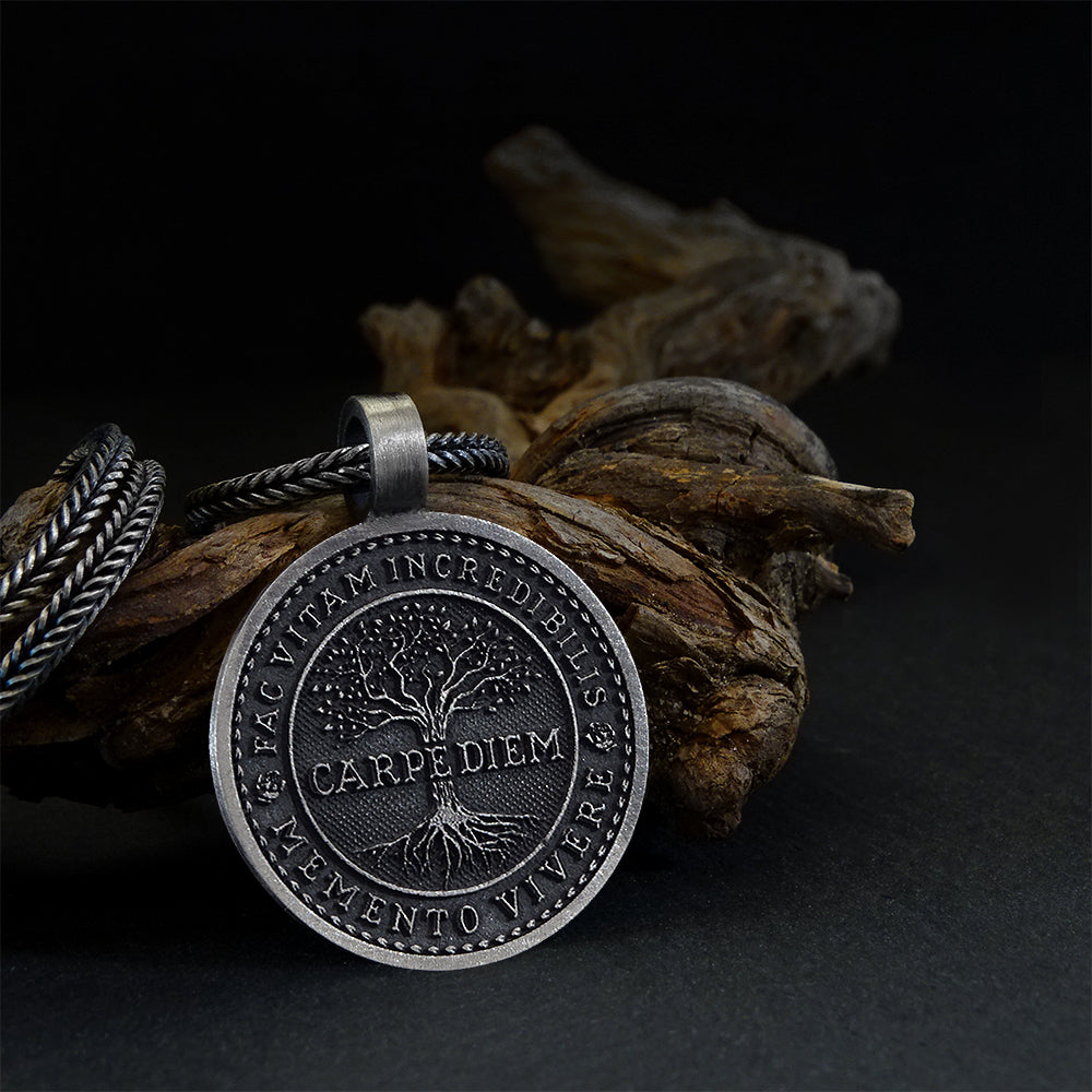 Men s Engraved Coin Pendant Men s Coin Pendant Memento Mori AutViamInveniam